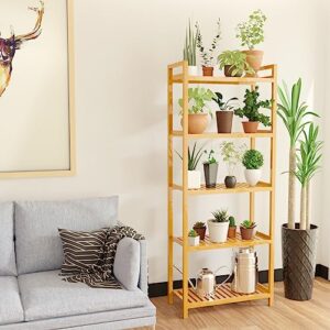 Bamboo Bathroom Shelf, 5-Tier Narrow Freestanding Tower Storage Shelves Adjustable Bookshelf Bookcase Unit for Bathroom/Living Room/Bedroom/Kitchen/Laundry Room, Easy Assembly,Natural