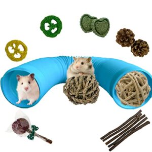 muyg plastic hamster fun tunnels,ferrets foldable exercising training tunnels hamsters hideout tube 15 pcs small animal chew toys for guinea pigs, chinchillas, rats, gerbils (blue)