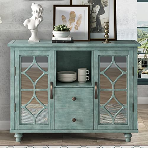 Buffet Cabinet with Storage, Storage Sideboard with 2 Glass Doors and 2 Drawer, Kitchen Console Table with Open Shelves and Storage Compartment, Accent Cabinet for Dining Room, Living Room, Bedroom