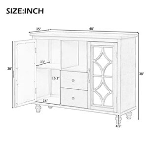 Buffet Cabinet with Storage, Storage Sideboard with 2 Glass Doors and 2 Drawer, Kitchen Console Table with Open Shelves and Storage Compartment, Accent Cabinet for Dining Room, Living Room, Bedroom