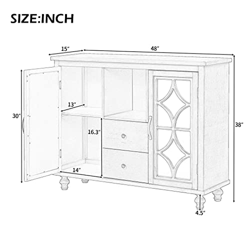 Buffet Cabinet with Storage, Storage Sideboard with 2 Glass Doors and 2 Drawer, Kitchen Console Table with Open Shelves and Storage Compartment, Accent Cabinet for Dining Room, Living Room, Bedroom