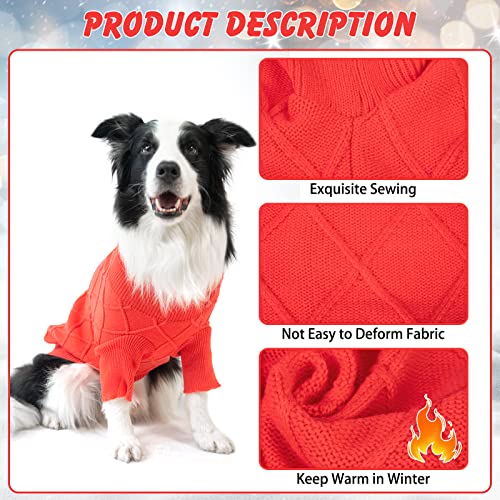 FATCOOLGOO Knitted Dog Sweater for Girl - Classic Cable Knit Turtleneck Winter Coat Apparel, Dog Clothes with Leash Hole for Cold Weather, Ideal Gift for Pet