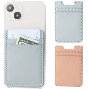 fulgamo 2pack phone wallet,leather phone card holder adhesive stick on credit card pocket for back of phone case iphone and android-pink,blue