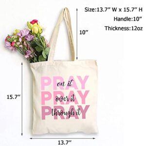 SAUIVD Christian Religious God Canvas Tote Bag Women Handbags Funny Pray Letter Reusable Grocery Shopping Tote Bag