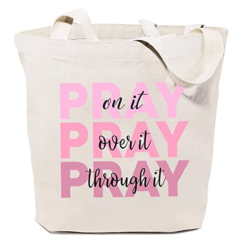 SAUIVD Christian Religious God Canvas Tote Bag Women Handbags Funny Pray Letter Reusable Grocery Shopping Tote Bag