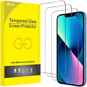 jetech full coverage screen protector for iphone 13/13 pro 6.1-inch, 9h tempered glass film case-friendly, hd clear, 3-pack