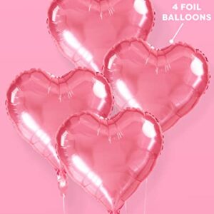 xo, Fetti Pink Heart Foil Balloon Set - 4 pc | Birthday Decorations, Bachelorette Backdrop, Valentine's Day Baby Shower, Vday, Wedding Photo Booth