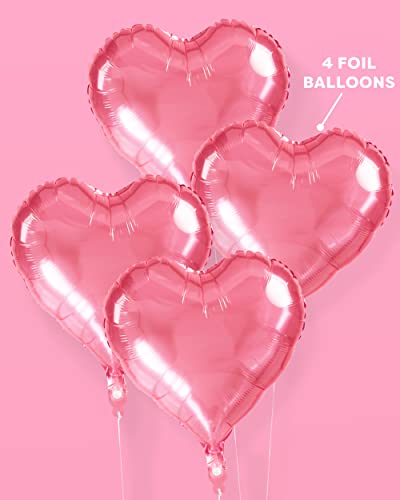 xo, Fetti Pink Heart Foil Balloon Set - 4 pc | Birthday Decorations, Bachelorette Backdrop, Valentine's Day Baby Shower, Vday, Wedding Photo Booth