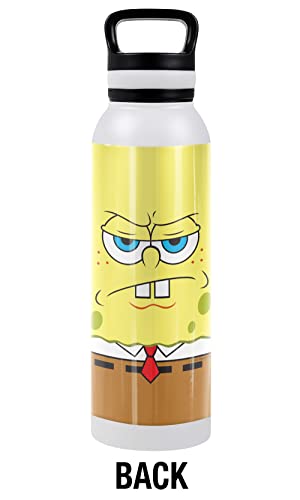 Spongebob Official Dual Face 24 oz Insulated Canteen Water Bottle, Leak Resistant, Vacuum Insulated Stainless Steel with Loop Cap, White