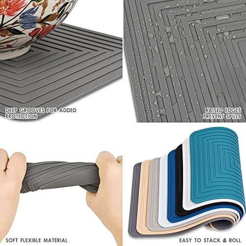 Viwehots Trivets for Hot Dishes-Pots and Pans, Heat Resistant Mats-Pot Holders, Flexible Silicone Hot Pads for Kitchen Table, Non Slip Silicone Mats Placemats, Rectangular Trivet Mat Pack 4 Light Gray