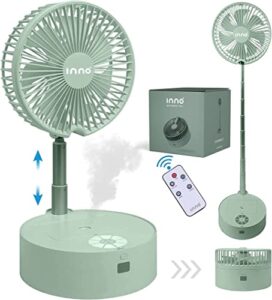 portable fan & essential oil diffuser – foldable standing or desk fan with night light, air diffuser, humidifier – 24 hr. run time (green)