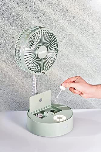 Portable Fan & Essential Oil Diffuser – Foldable Standing or Desk Fan with Night Light, Air Diffuser, Humidifier – 24 Hr. Run Time (Green)