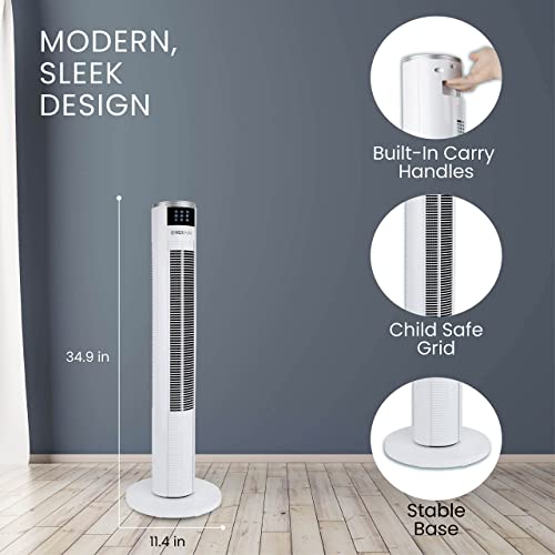 NEXAIR 36” Oscillating Tower Fan, 3 Speed Portable Fan Tower With Remote Control, Quiet Operating Floor Fan for Bedroom with 7.5 Hr Auto Off Timer, Modern Design Room Cooling Fan For Home & Office