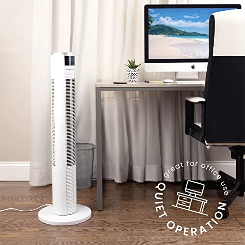 NEXAIR 36” Oscillating Tower Fan, 3 Speed Portable Fan Tower With Remote Control, Quiet Operating Floor Fan for Bedroom with 7.5 Hr Auto Off Timer, Modern Design Room Cooling Fan For Home & Office