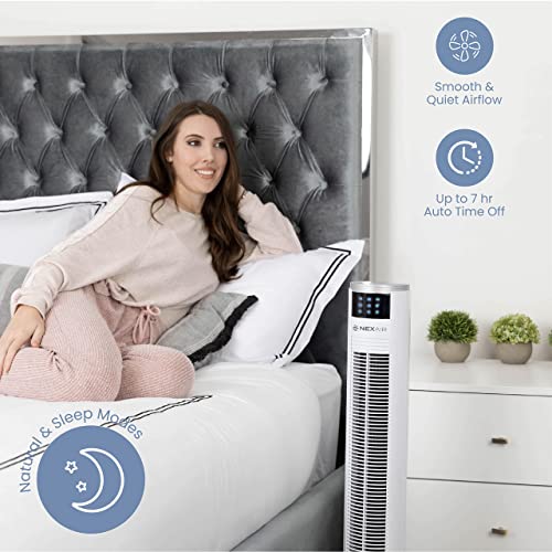 NEXAIR 36” Oscillating Tower Fan, 3 Speed Portable Fan Tower With Remote Control, Quiet Operating Floor Fan for Bedroom with 7.5 Hr Auto Off Timer, Modern Design Room Cooling Fan For Home & Office