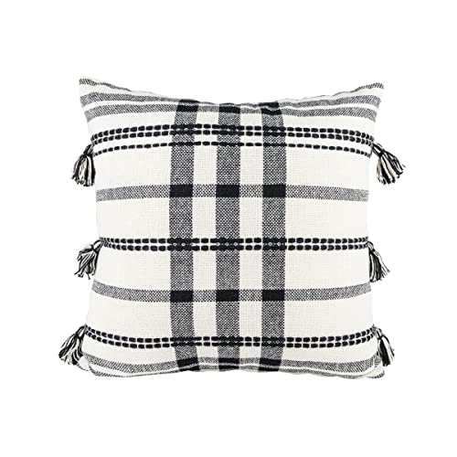 Foreside Home & Garden Black Cross Striped 18X18 Hand Woven Filled Pillow