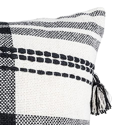 Foreside Home & Garden Black Cross Striped 18X18 Hand Woven Filled Pillow