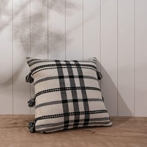 Foreside Home & Garden Black Cross Striped 18X18 Hand Woven Filled Pillow