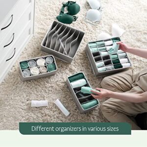 RUBOXA Dresser Organizer - Set of 4 Drawer Organizers for Clothing, Bra and Underwear Organizer Bins for Bedroom Organization, Breathable, Easy Assemble, Foldable, for Lingerie, Sock, Tie ETC. (GREY)