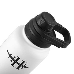 hayaty sports water bottle - 32 oz, (spout lid), leak proof, vacuum insulated stainless steel, double walled, thermo mug, metal canteen (white)