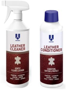 uniters leather cleaner and conditioner foam solution cream bundle, for use of leather furniture, car interior, apparel, boots, shoes, bags, and more