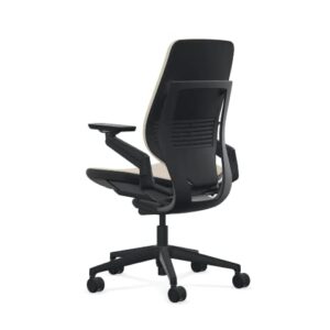 Steelcase Gesture Office Chair - Era Oatmeal Fabric, Medium Seat Height, Shell Back, Black on Black Frame, Lumbar Support, and Hard Floor Casters