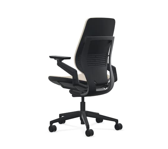 Steelcase Gesture Office Chair - Era Oatmeal Fabric, Medium Seat Height, Shell Back, Black on Black Frame, Lumbar Support, and Hard Floor Casters