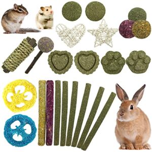 rabbit toys guinea pig toys bunny toys 23pcs, rabbit chew toys for teeth care, natural no strong smell timothy hay sticks chew treats and balls for bunny, rabbit, guinea pig, chinchilla, hamster