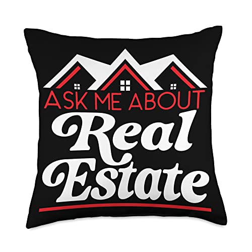 Real Estate Agent Realtor SteMi Apparel Ask Me About Real Estate Seller Broker Agent Realtor Throw Pillow, 18x18, Multicolor