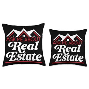 Real Estate Agent Realtor SteMi Apparel Ask Me About Real Estate Seller Broker Agent Realtor Throw Pillow, 18x18, Multicolor