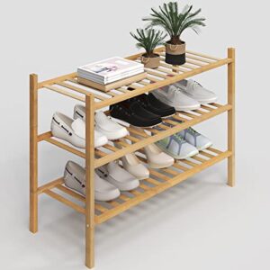 z&l house 3-tier shoe rack for closet, stackable shoes organizer free standing shelf entryway and closet hallway, multifunctional bamboo in different combinations (3-tier)