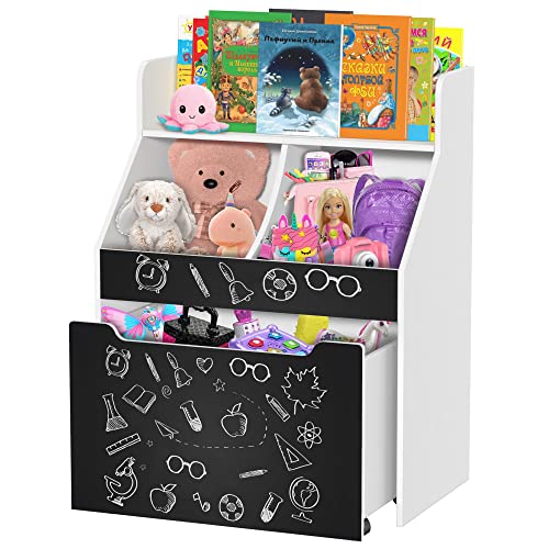 Toy Storage Organizer Kids Bookshelf Rolling Toy Box for Boys Girls Play Room Bedroom