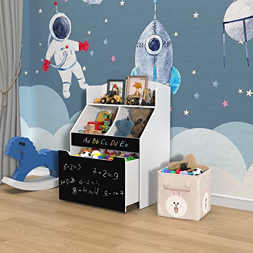 Toy Storage Organizer Kids Bookshelf Rolling Toy Box for Boys Girls Play Room Bedroom