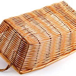 Yesland 6 Pcs Poly Wicker Bread Basket with Handle, 14 Inch Rectangular Imitation Rattan Fruit Storage Baskets - Stackable Empty Gift Basket for Vegetables, Food Serving, Display, Outdoor, Brown