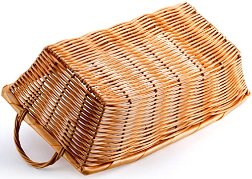 Yesland 6 Pcs Poly Wicker Bread Basket with Handle, 14 Inch Rectangular Imitation Rattan Fruit Storage Baskets - Stackable Empty Gift Basket for Vegetables, Food Serving, Display, Outdoor, Brown