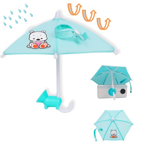 Phone Umbrella for Sun, Universal Adjustable Piggy Suction Cup Stand with Umbrella for Phone, Mini Cell Phone Cute Sunshade Holder Outdoor Anti-Glare (Blue Bear)