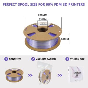 Semdon 1.75mm PLA Bundle 1kg Silk Multicolor Coextrusion Tricolor Bicolor Dualcolor Spool, 3D Printer Filament Dimensional Accuracy of +/- 0.02mm and Fit Most FDM 3D Printer (Purple-Yellow)