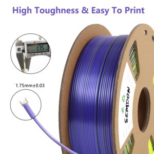 Semdon 1.75mm PLA Bundle 1kg Silk Multicolor Coextrusion Tricolor Bicolor Dualcolor Spool, 3D Printer Filament Dimensional Accuracy of +/- 0.02mm and Fit Most FDM 3D Printer (Purple-Yellow)