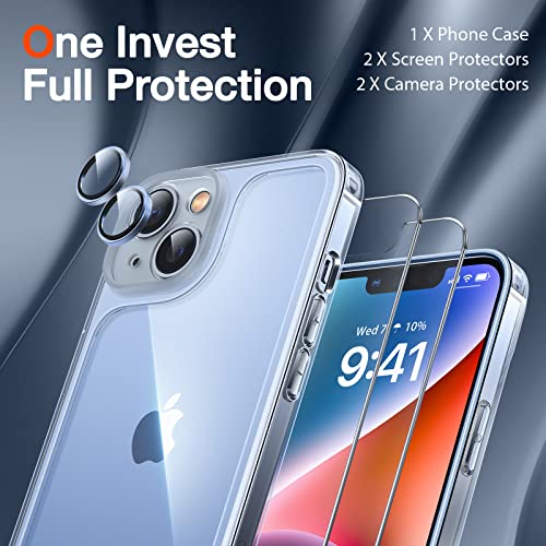 LK for iPhone 14 Case Clear with 2pcs Screen Protector & Lens Protector 10FT Military Grade Drop Tested, Slim Protective Phone Case for iPhone 14, 6.1inch, Crystal Clear