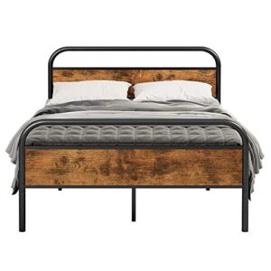 ironck full bed frame, platform bed frame queen with headboard and strong support, wood and metal, no box spring needed easy assembly