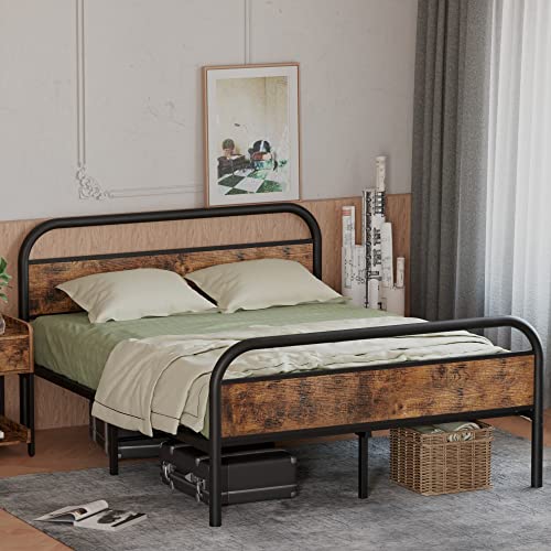 IRONCK Full Bed Frame, Platform Bed Frame Queen with Headboard and Strong Support, Wood and Metal, No Box Spring Needed Easy Assembly