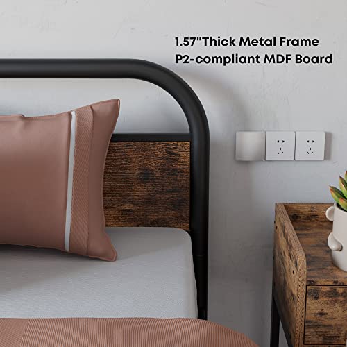 IRONCK Full Bed Frame, Platform Bed Frame Queen with Headboard and Strong Support, Wood and Metal, No Box Spring Needed Easy Assembly