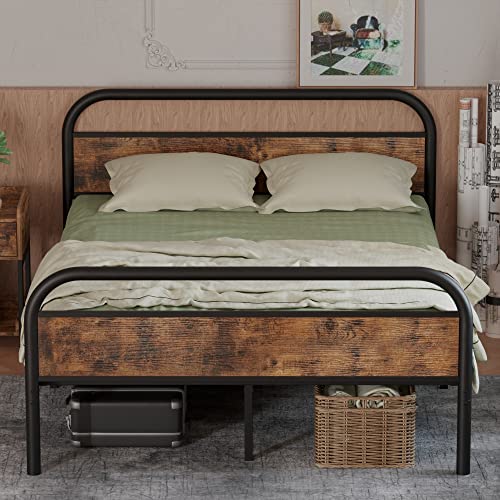 IRONCK Full Bed Frame, Platform Bed Frame Queen with Headboard and Strong Support, Wood and Metal, No Box Spring Needed Easy Assembly