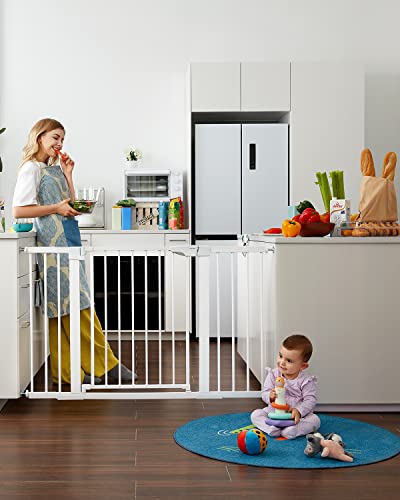 Mumeasy Baby Gate Extra Wide, 29.5"- 51.5" Pressure Mounted Dog Gate with Walk Through Door, Auto Close Pet Gate for Stairs,Doorways,House