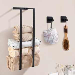 eapc towel racks for bathroom, wall mounted bath towel rack, adhesive & drilling towel storage with 2 towel hooks, stainless steel bathroom organization shelf for washcloths hand or bath towels