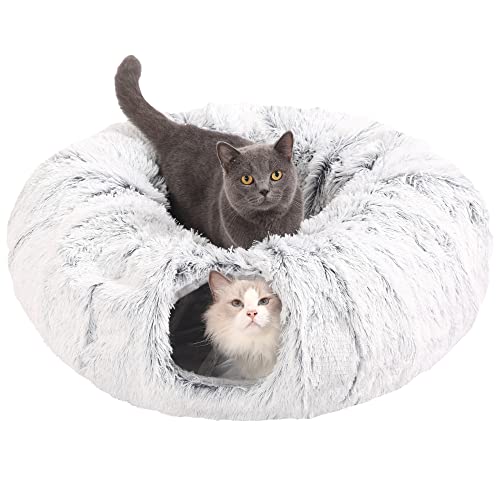 Shank Ming Cat Tunnel Bed,Collapsible Cat Tunnel with Central Mat,Plush Cat Tunnels for Indoor Cats with Hanging Ball and Peephole,Cat Play Tunnel