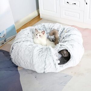 Shank Ming Cat Tunnel Bed,Collapsible Cat Tunnel with Central Mat,Plush Cat Tunnels for Indoor Cats with Hanging Ball and Peephole,Cat Play Tunnel