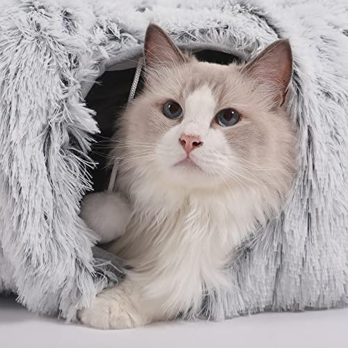 Shank Ming Cat Tunnel Bed,Collapsible Cat Tunnel with Central Mat,Plush Cat Tunnels for Indoor Cats with Hanging Ball and Peephole,Cat Play Tunnel