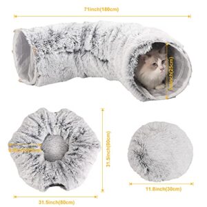 Shank Ming Cat Tunnel Bed,Collapsible Cat Tunnel with Central Mat,Plush Cat Tunnels for Indoor Cats with Hanging Ball and Peephole,Cat Play Tunnel