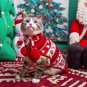 KOOLTAIL Cat Christmas Sweater and Scarf Set Holiday Outfit with Elk Snowflakes Pattern Winter Warm Clothes for Cats Kitten Small Dogs Puppy